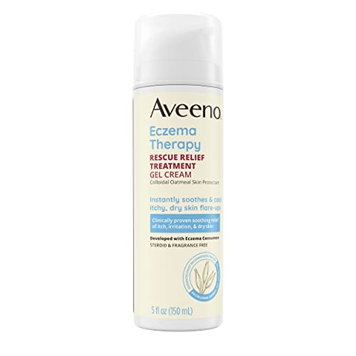 Aveeno Eczema Therapy Rescue Relief Treatment Gel Cream with Colloidal Oatmeal Skin Protectant, Instantly Soothes & Cools Itchy Dry Skin Flare-Ups, Steroid & Fragrance Free, 5.0 fl. oz