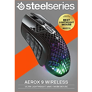 SteelSeries Aerox 9 Wireless – Ultra-Lightweight Wireless Gaming Mouse – 18000 CPI – TrueMove Air Optical Sensor - Water Resistant– 180 Hour Battery – 18 Programmable Buttons