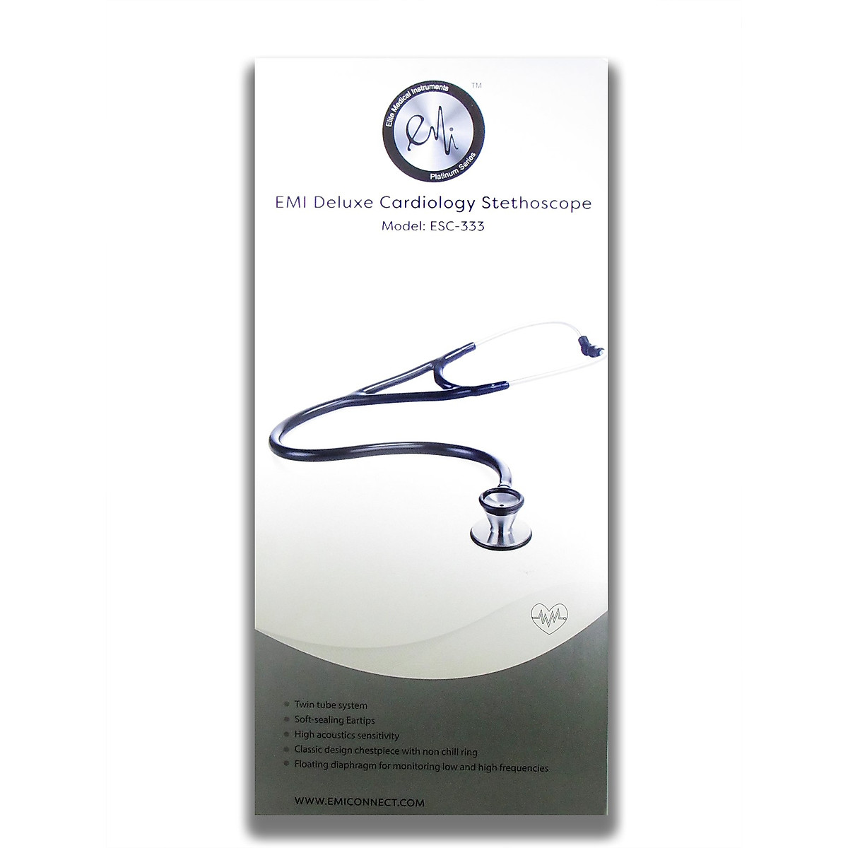 EMI Platinum Series Deluxe Black Cardiology Stethoscope with pressure sensitive Diaphragm ESC-333