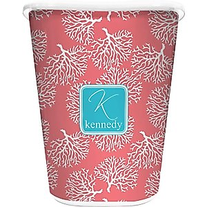 RNK Shops Personalized Coral & Teal Waste Basket - Double Sided (White)
