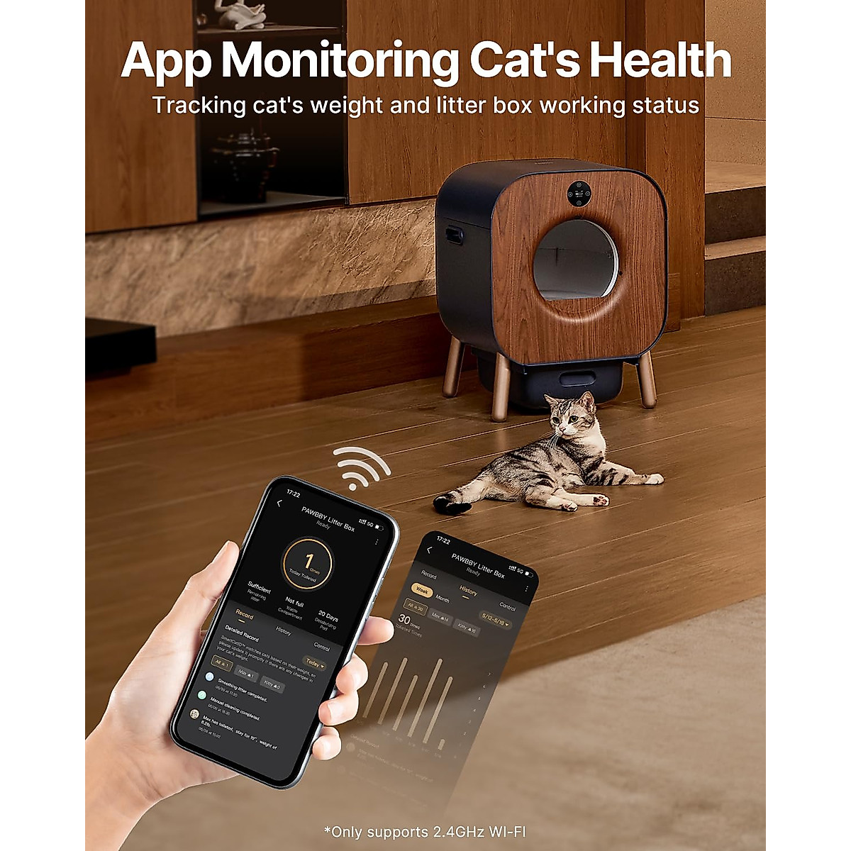 PAWBBY Self Cleaning Cat Litter Box, Automatic Cat Litter Box with Smart APP Control & Strong Odor Control for Multiple Cats, Ten-fold Safety Protection Scoop Free Large Litter Boxes with Mat & Liner