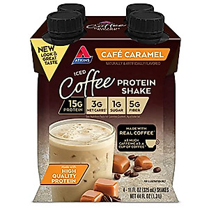 Atkins Iced Coffee Café Caramel Protein-Rich Shake, with Coffee and Protein, Keto-Friendly and Gluten Free (12 Shakes)