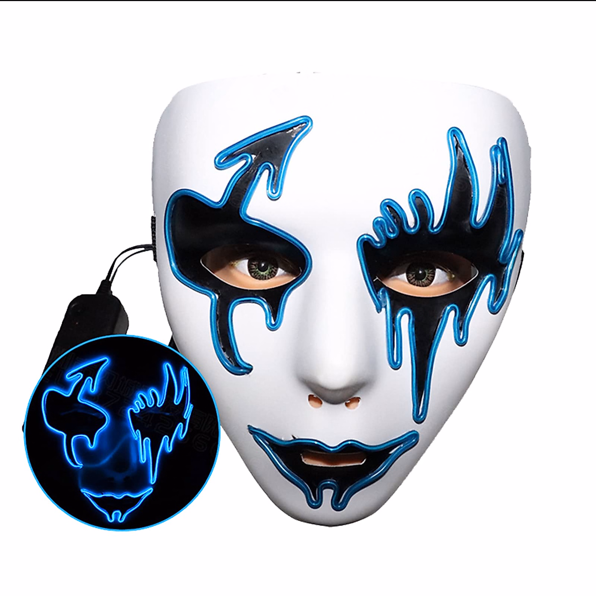 Wetufin Halloween Purge Mask Led Light Up Mask Scary Mask Glow Mask EL Wire LED Mask for Festival Party Gifts Couple Mask, Purge Mask for Kids Man Woman Adult, Blue
