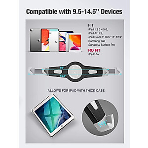 Elitehood 360 Rotatable iPad Holder, Universal Tablet Tripod Mount for 9.5-14.5' Tablets, iPad Pro, Air, & More, Compatible with 1/4'-20 Thread Tripods, Monopods, & Selfie Sticks