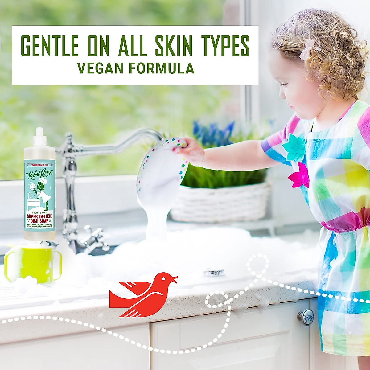 Rebel Green Super Deluxe Frankincense and Pine Scent Dish Soap, Sulfate Free, 16 Ounce (Pack of 4)