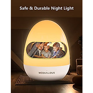 MediAcous Night Lights for Kids Room, Baby Night Light with Stable Charging Pad, Dimmable Kids Night Light with 1H Timer & Touch Control, ABS+PC LED Egg Lamps for Breastfeeding, Up to 200H