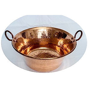 CELLY PARTY 16" Authentic and Cazo De Cobre Original Para Carnitas Large Heavy Duty Gauge Copper Pot Hand Hammered Made in Mexico 100% Copper Wok Jam Pan