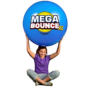 Wicked Mega Bounce XL - The World's Bounciest Inflatable Ball! Extra Large Bounce Ball for All Terrain Bounceability! Super Grip Graphics Outdoor Exercise Ball to Catch Easily. Blue or Red