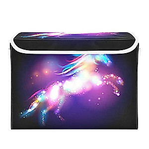 innewgogo Star Unicorn Storage Bins with Lids for Organizing Organizer Containers with Handles Oxford Cloth Storage Cube Box for Car