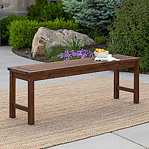 Walker Edison Rendezvous Modern Solid Acacia Wood Slatted Patio Bench, 53 Inch, Dark Brown