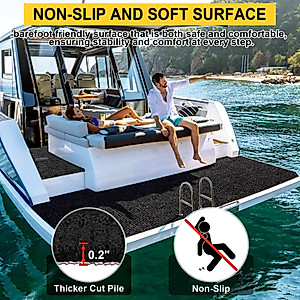 Grefinity Marine Carpet,6 FT x 18 FT Black Indoor Outdoor Carpet 0.2" Thick Boat Carpet with Water-Proof TPE Backing, Non-Slide Outdoor Marine Carpet Roll for Home, Patio, Porch, Deck