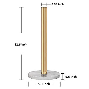 WORHE Paper Towel Holder Countertop 100% Natural Marble Sturdy Marble Base 5.9Inch Gold Kitchen Standing Paper Towel Dispenser Bathroom Vanity Countertop for Standard or Jumbo-Sized Rolls (YGC020)