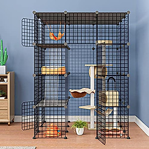 Eiiel Large Cat Cage Enclosures with Balcony Indoor DIY Cat Playpen Detachable Metal Wire Kennels Crate 2x3x3 Large Exercise Place Ideal for 1-3 Cat