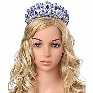 BABEYOND Crystal Queen Crown Birthday Tiara Prom Pageant Quinceanera Crown Tiara Rhinestone Wedding Princess Tiara Headband with Comb Pin (Blue)