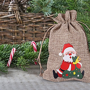 Shan-S Christmas Decor Christmas Burlap Gift Bags, Christmas Jute Linen Bags, Xmas Jute Linen Candy Bag Treat Gift Drawstring Pouches Burlap Gift Bags for Wedding Christmas Party Favors