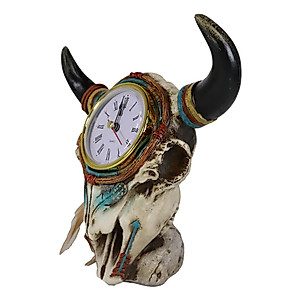 Ebros Southwestern Native American Indian Dreamcatcher Feathers Steer Bull Cow Skull Decorative Desktop Table Clock Figurine Turquoise Spirit Skulls Cows Medicine Bison Western Talisman Accent