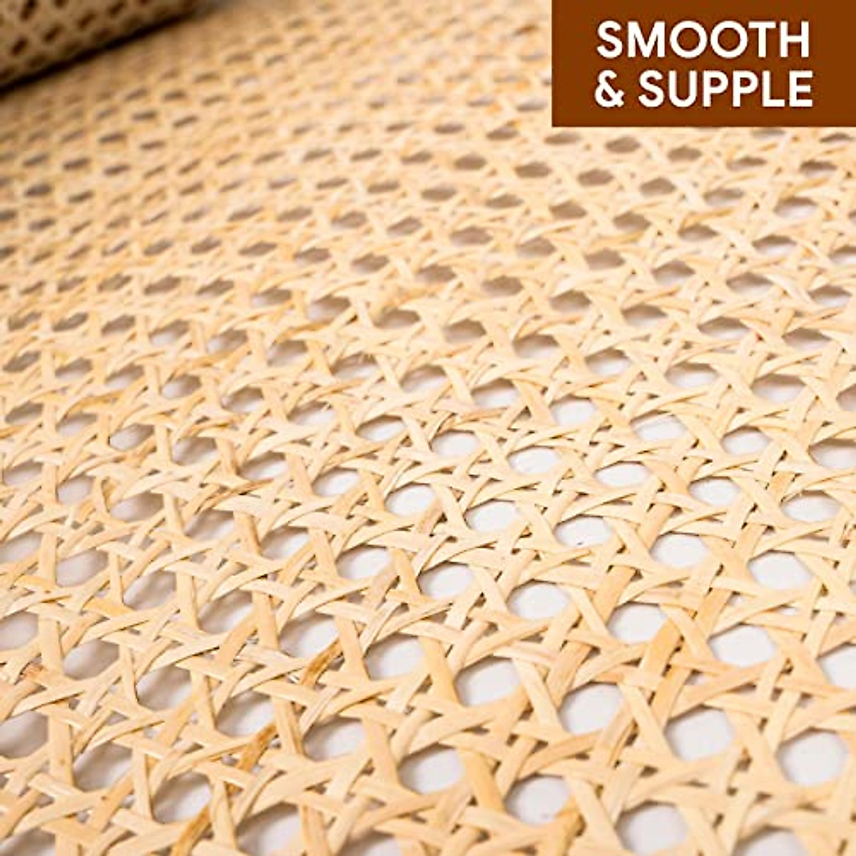 18" Width Rattan Cane Webbing Roll 18 Inch x 5 Feet Hexagon Weave 1/2 Inch Pre-Woven Cane Mesh Net Open Weave Wicker Cane Webbing Rattan Sheets Natural Material for Cabinet Chair (5 Feet)