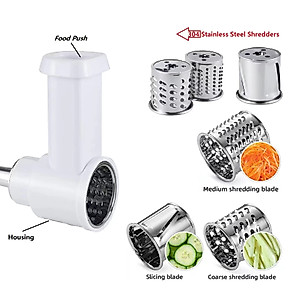 Food Slicer/Shredder Attachment for KitchenAid Stand Mixers - Quick Slice Vegetables/Cheese - 3 Stainless Steel Blades - Dishwasher Safe - Easy Chopping/Shredding