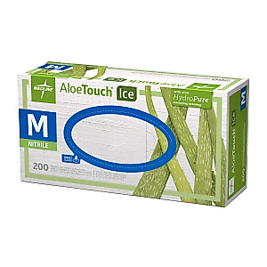 Medline Aloetouch Ice Powder-Free Latex-Free Nitrile Exam Gloves, Green, Medium, 200 Count