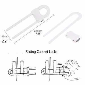 Sliding Cabinet Locks, Child Safety Locks U-Shaped Adjustable Child Proof Locks Multi-Purpose Latches for Drawers Closets Refrigerators Storage Doors Knobs Handles, 4PCS
