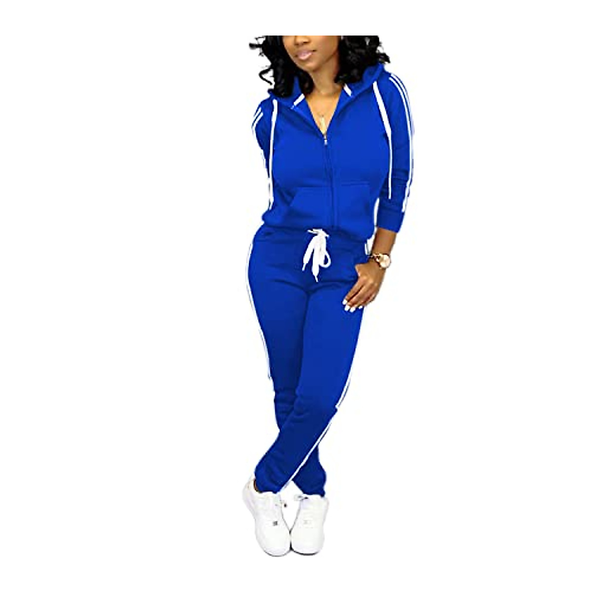 TOPSRANI Womens Two Piece Outfits Casual Sweatsuits Solid Tracksuit Jogging Sweat Suits Matching Jogger Hoodie Pants Set Workout Zip Light Blue S