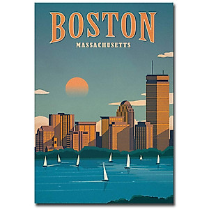 Massachusetts Boston Vintage Travel Art Refrigerator Magnet Size 2.5" x 3.5"