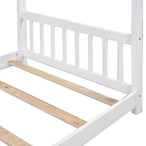 Harper & Bright Designs Twin House Bed for Kids, Floor Bed Frame Twin with Headboard and Footboard, Wooden Twin Kids Bed Montessori Floor Bed for Toddlers, Girls, Boys,White