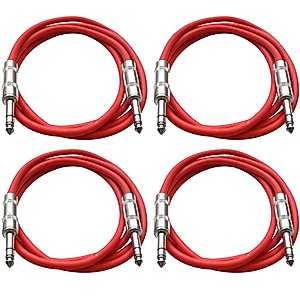 Seismic Audio - SATRX-2-4 Pack of 2' 1/4" TRS to 1/4" TRS Patch Cables - Balanced - 2 Foot Patch Cord - Red and Red