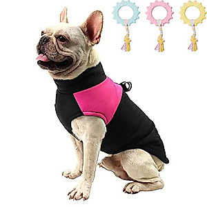Color Block Warm Dog Coat Vest Jacket Waterproof Coat with Leash Hole for Dogs Pink L