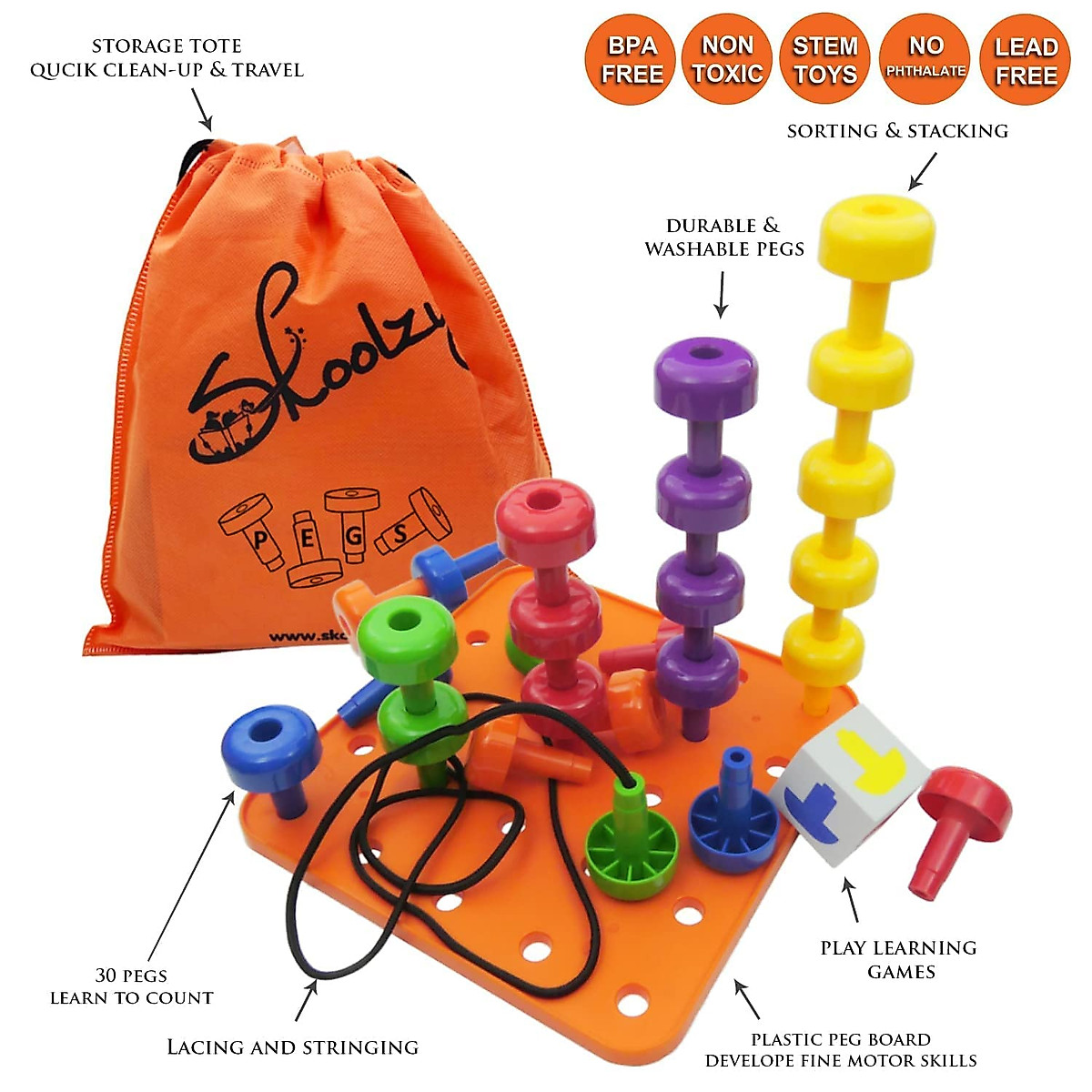 Skoolzy Peg Board Toddler Stacking Toys - Plastic Peg Board Toddler Toys