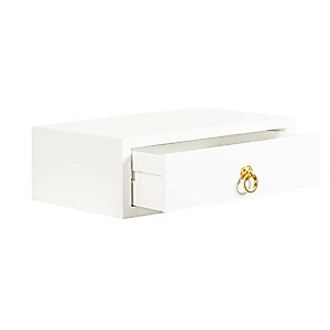 Kate and Laurel Decklyn Modern Glam Floating Side Table with Concealed Drawer for Additional Storage and Home Decor, 18x12x6, White/Gold
