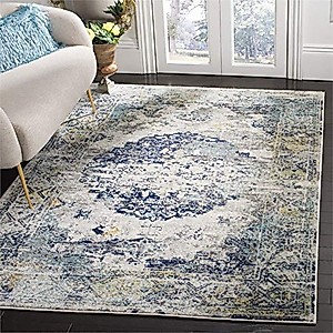 SAFAVIEH Madison Collection 3' x 5' Light Grey/Blue MAD158F Oriental Medallion Distressed Non-Shedding Living Room Bedroom Accent Rug