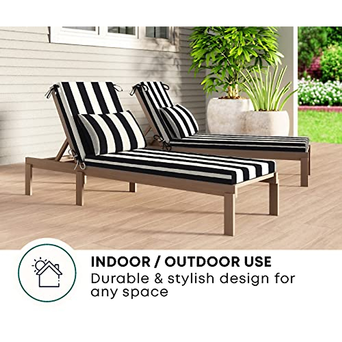 Honeycomb Outdoor Cabana Stripe Black & Ivory Chaise Lounge Cushion: Recycled Fiberfill, Weather Resistant, Reversible, Comfortable and Stylish Patio Cushion: 22.5" W x 70" L x 3.5” T