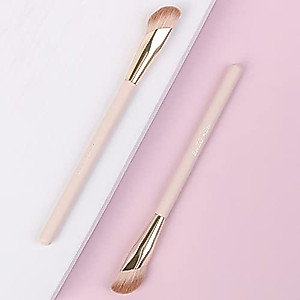 Angled Concealer Brush Under Eye by ENZO KEN, Small Nose Contour Brushes for Dark Circles Puffiness, Face Eyebrow Puffy Eyes, Mature Skin, Length Natural Light, BB Cream Liquid Blending (11-M-Pink)