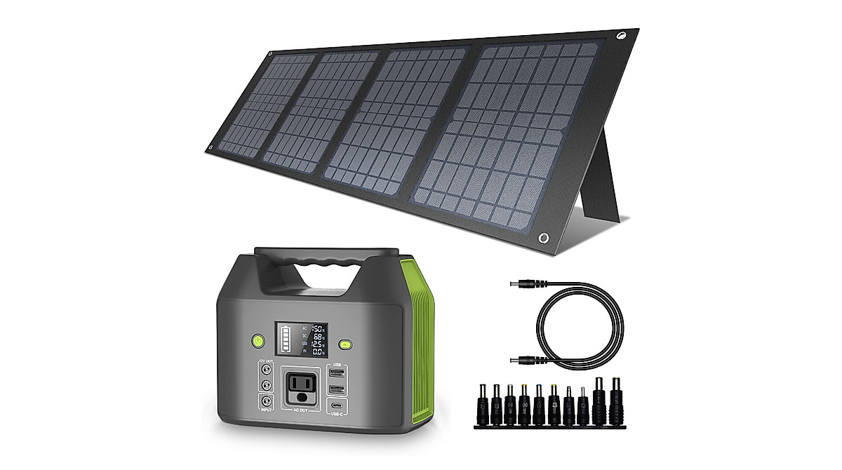 EnginStar 150W Small Solar Generator with 40W Solar Panel, 6 Outputs 42000mAh Portable Charger ...
