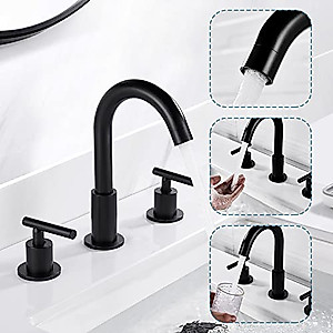 AIMOYO 2-Handle 8 inch Widespread Bathroom Sink Faucet, 3 Hole Matte Black Bathroom Faucet with 360°Swivel Spout, Pop Up Drain and High Arc, Modern Basin Faucet Mixer Taps, Deck Mount