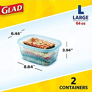Gladware Freezerware Food Storage Containers, Large | Rectangle Food Storage Containers for Everyday Use | Food Containers Safe for Freezer, Hold up to 64 Ounces of Food, 2 Count Set,Blue