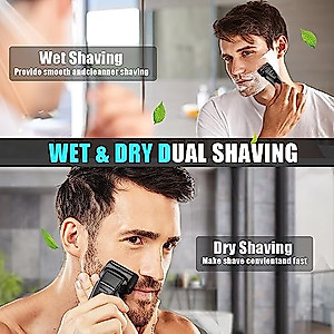 Electric Razor for Men, Waterproof Foil Shaver, Wet Dry Shave, with Beard Trimmer and Body Groomer, Rechargeable, Razors for Men with Pop-up Beard Trimmer Electric Foil Shaver with Beard Trimmer