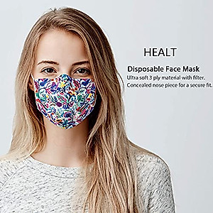 50 Pack Floral Disposable Face_Masks with Design for Women, 3 Ply Protective Flower FaceMasks with Nose Wire for Adults, 3D Breathable Anti-fog for Adults Outdoor Daily (MANDALA)