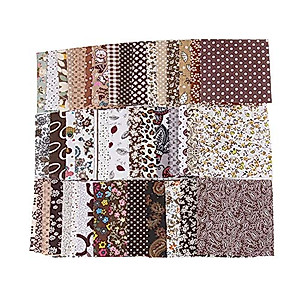 Powerfulline 50Pcs Cotton Fabric DIY Handmade Patchwork Quilting Sewing Craft Scrapbook Cloth Quilting Bundles Brown