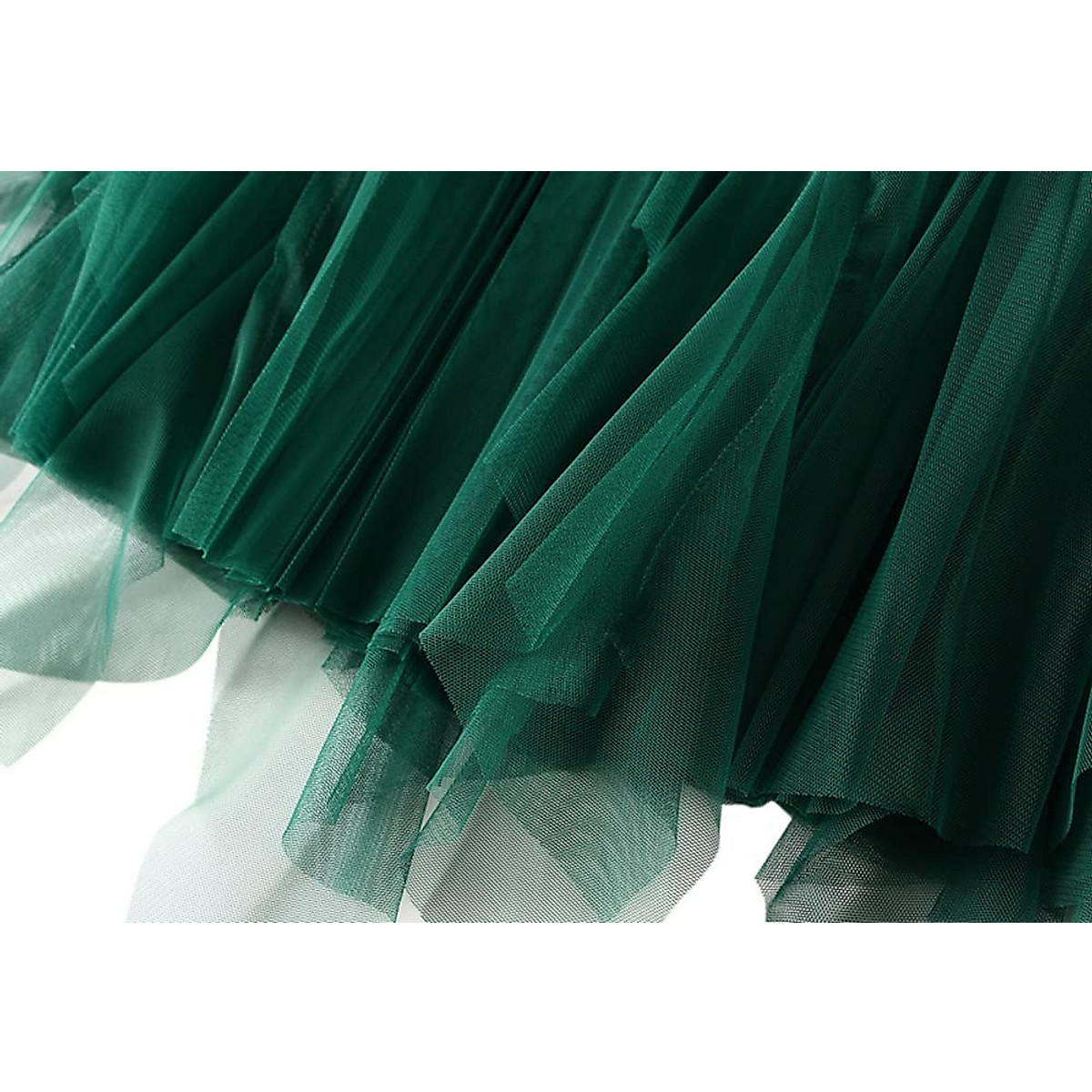ebossy Womens Elastic High Waist Tutu Tulle Tiered Skirt Sweet Layered Ruffles Mesh Midi Fairy Skirts with Lined(1size,G-deepgreen)