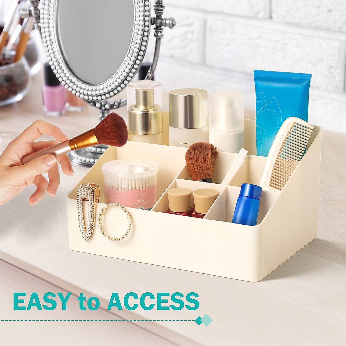 Desk Organizer, Desktop Organizers and Accessories with Pencil Holder, School Supplies Caddy Storage or Pen Holders, Teacher Office, Classroom, Bathroom,Countertop,Plastic, 6 Compartments, White