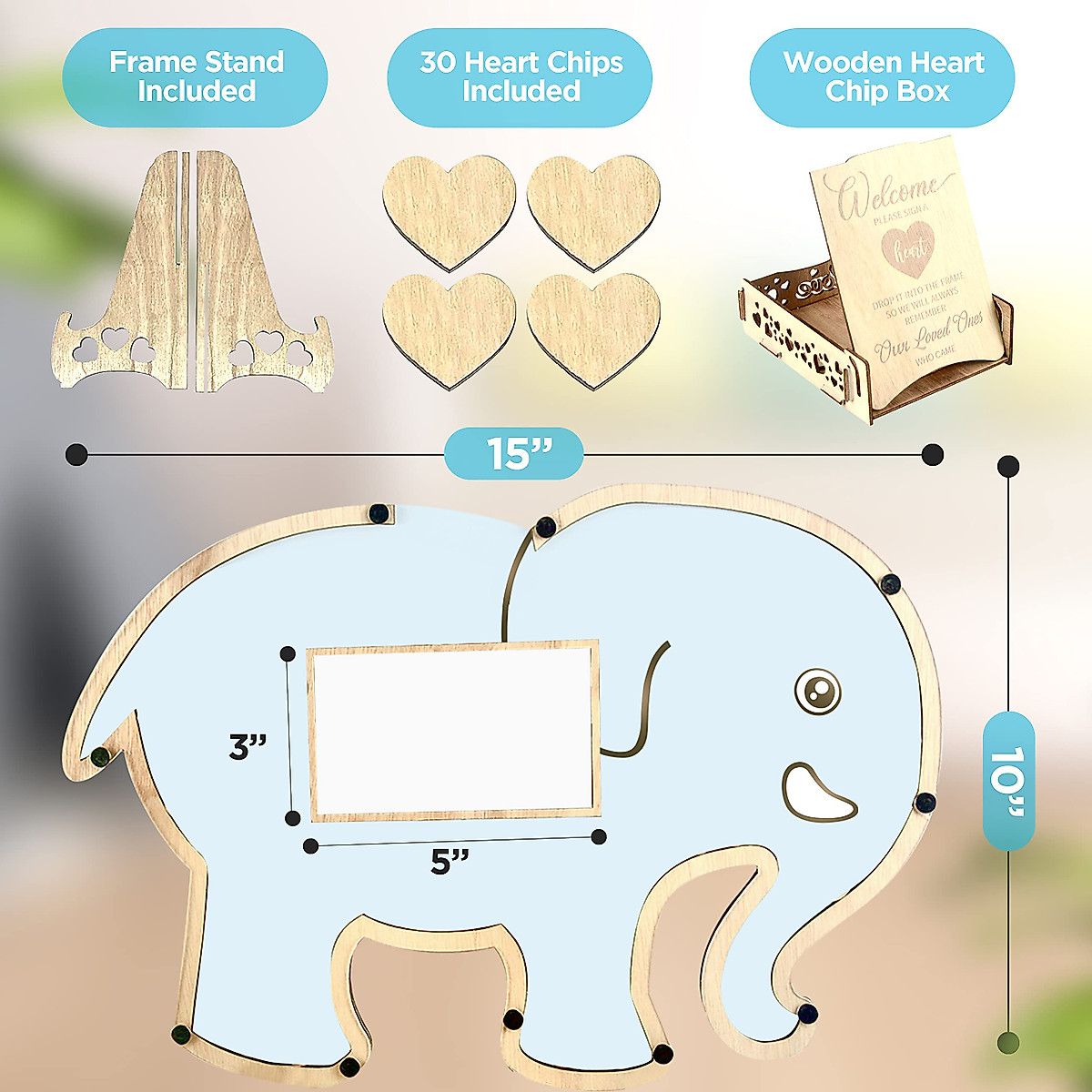 Baby Shower Guest Book Alternatives - Elephant Baby Shower Decorations For Boy - Blue Baby Shower Centerpiece - Jungle Baby Shower Decorations - Baby Sonogram Frame Keepsake- Elephant Nursery Decor Photo Frame - Safari Jungle Baby Shower Sign In Guestbook