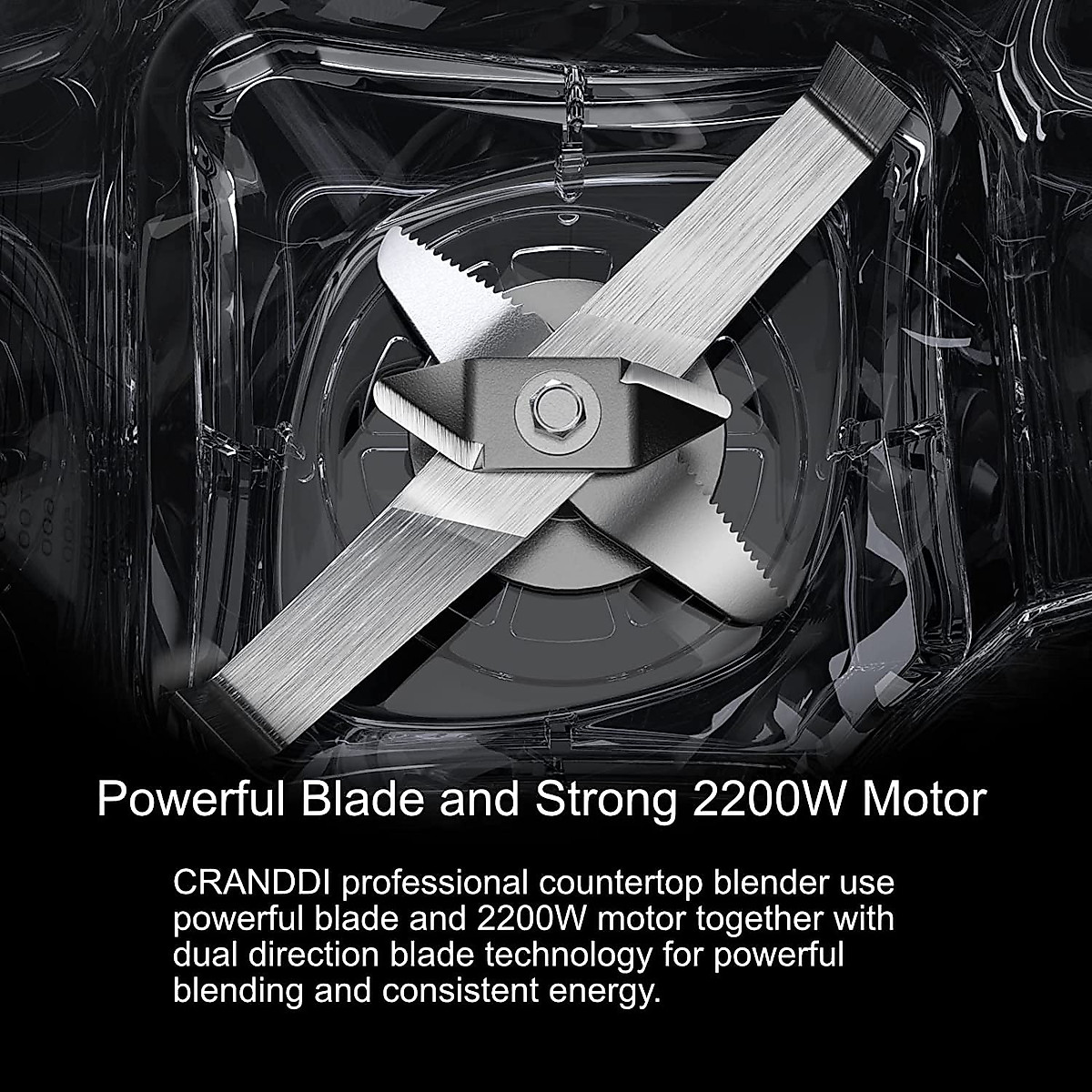 CRANDDI Professional Smoothie Blender, 2200W Commercial Soundproof Quiet blender with Removable Soundproof Shield for Crushing Ice, MilkShakes, Puree, Self-Cleaning, 50oz 110V K80