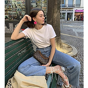 Beaded Drop Earrings Statement Colorful Beaded Flower Earrings Handmade Bohemia Tropical Beadwork Dangle Earrings For Woman (rose red)
