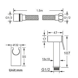 Ksunun Handheld Bidet Sprayer Square Cloth Diaper Sprayer, Brass Bidet Sprayer for Toilet with Water Pressure Control, Handheld Bidet Sprayer for Toilet Set,Chrome Plated