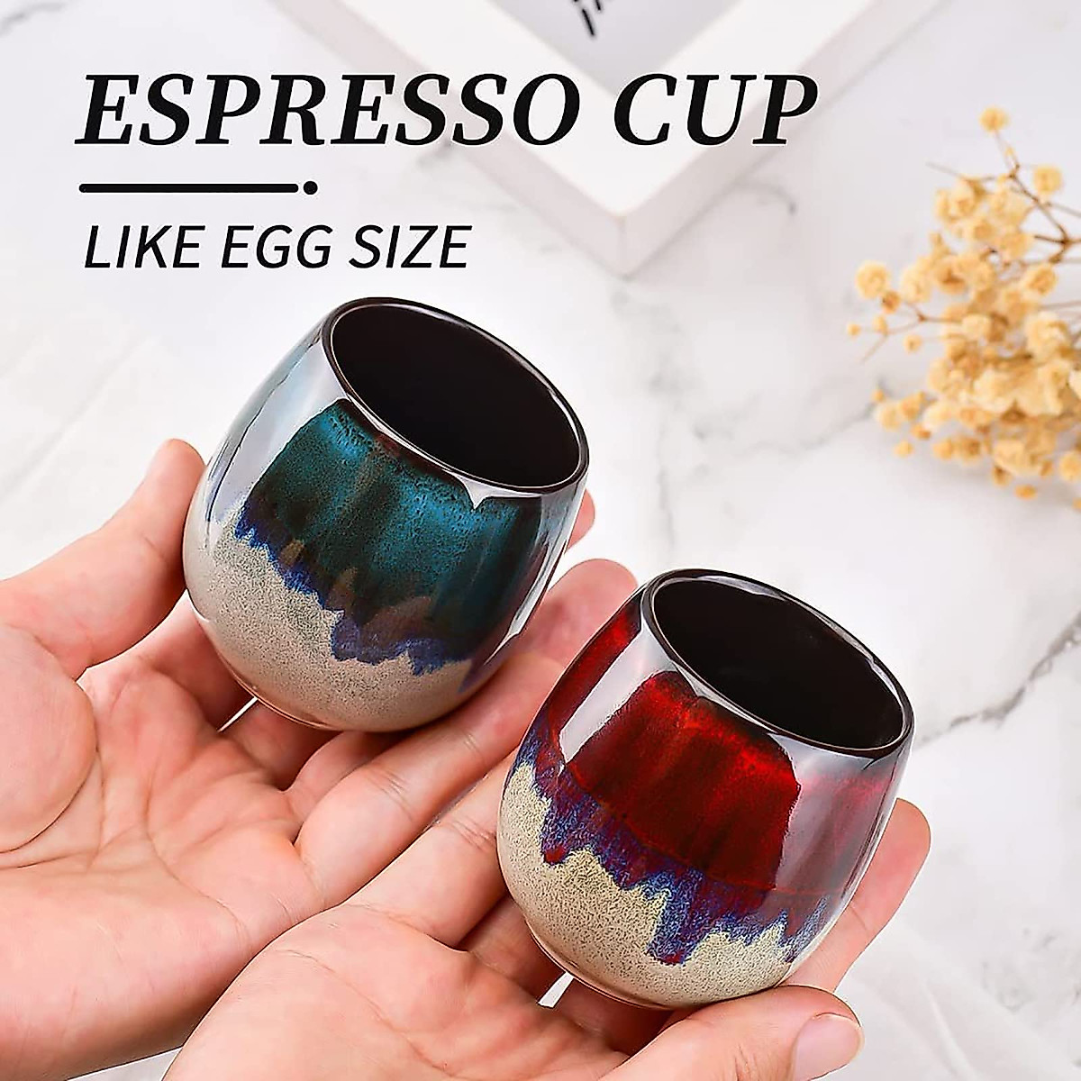 FLJZCZM Ceramic Kiln-Change Espresso Cups Small Espresso Coffee Cups Set of 2 Spirits Cups Tasting Cups Ceramic Mate Cup 3Oz (Red)