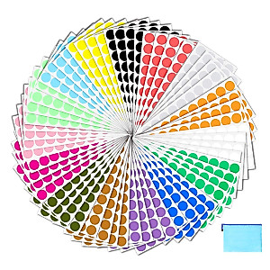 Pack of 2400 3/4" Round Color Coding Circle Dot Sticker Labels - 15 Assorted Colors, Zipper File Bag Included for Easy Storage