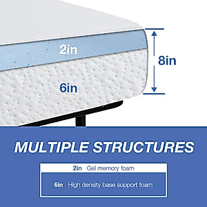 FLL Full Mattress, 8 inch Medium Firm Feel Gel Memory Foam Mattress with CertiPUR-US Certified Full Size Mattresses for Cool Sleep