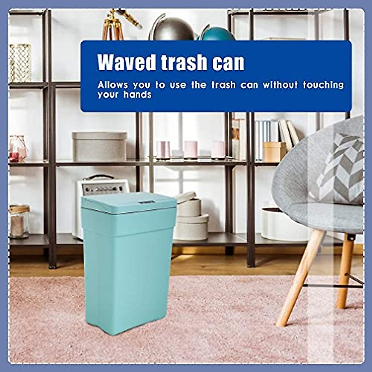 HGS Kitchen Trash Can Waste Bin Garbage Can Touch Free 13 Gallon Automatic Trash Bins with Lid, 50 Liter Sensor Touchless Garbage Bin for Bedroom Bathroom Home Office, 2 Pack (Blue)